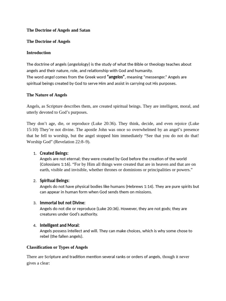 The Doctrine of Angels and Satan | PDF | Angel | Satan
