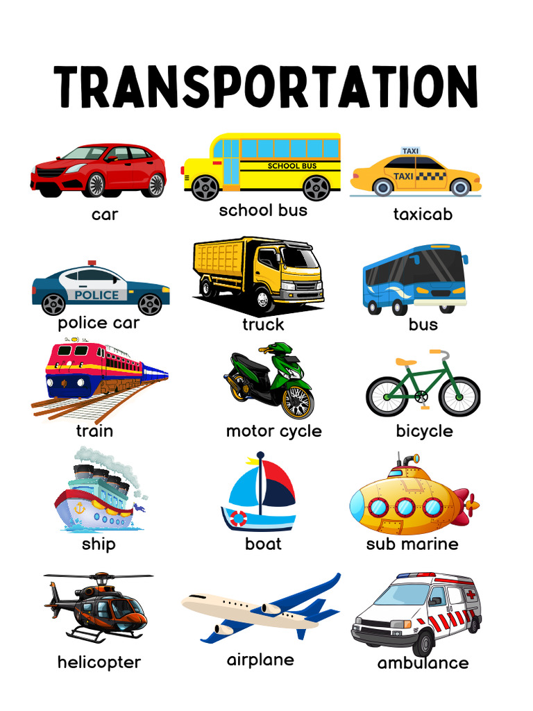 ESL Transportation Chart in Colourful Illustrative Style | PDF