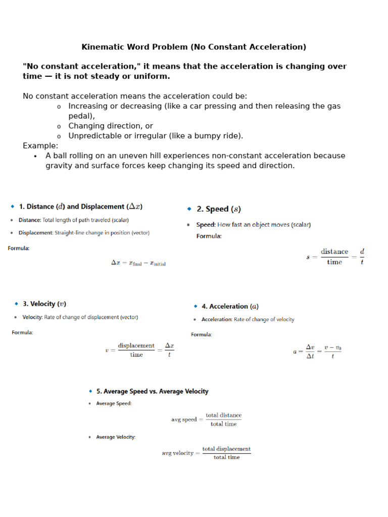 Basic Kinematics Concepts ^0 Formulas | PDF | Acceleration | Velocity