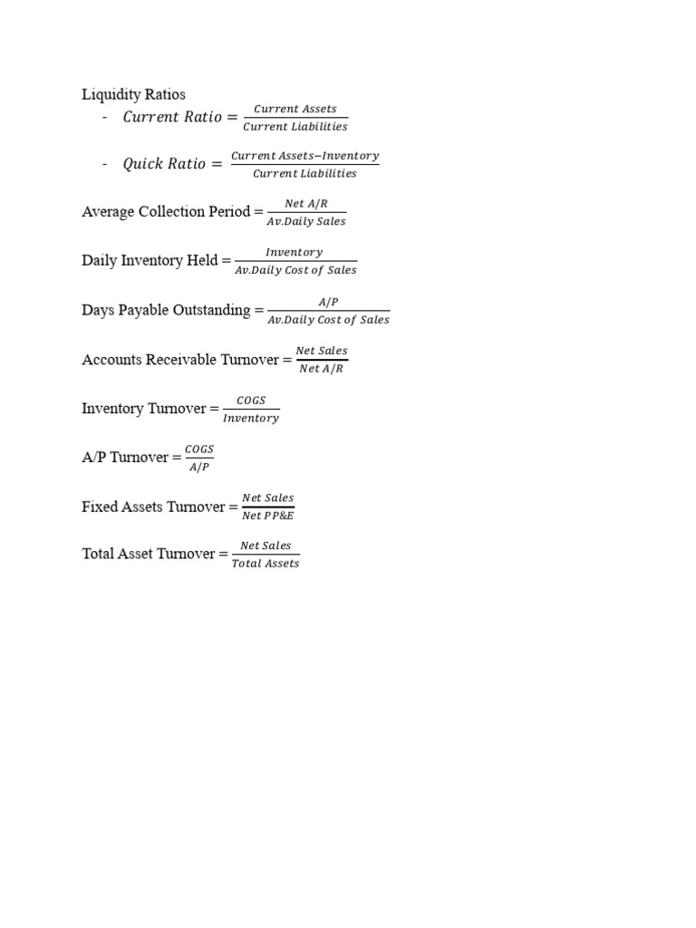 Ratio Analysis Formulas | PDF | Financial Accounting