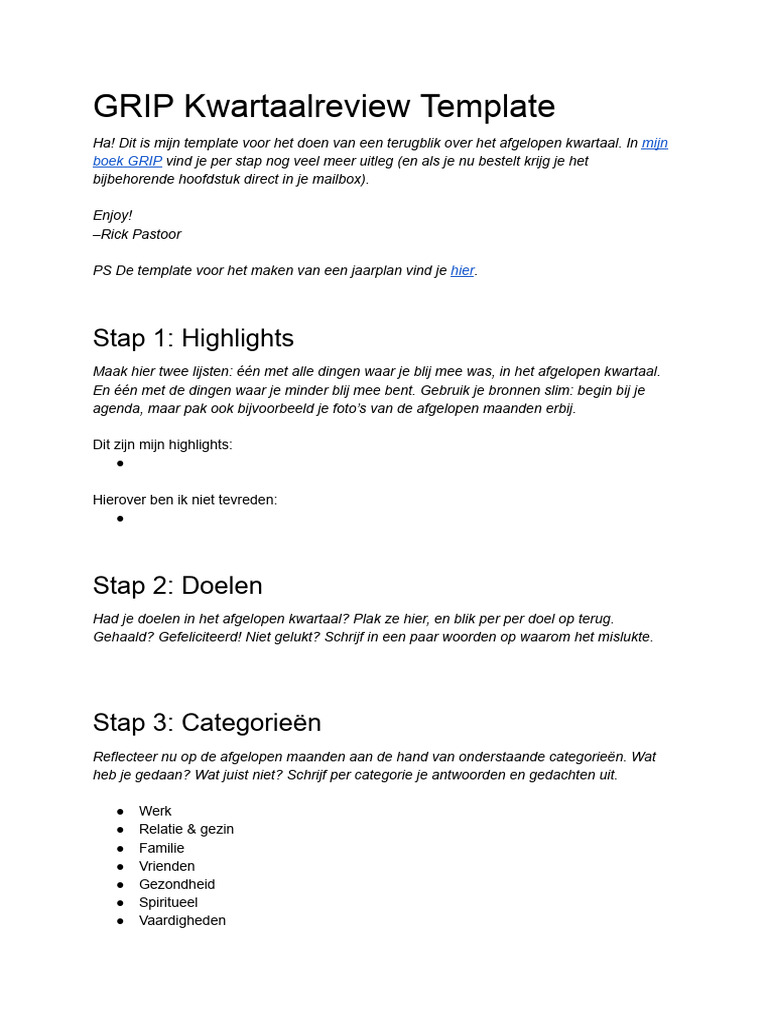 GRIP Kwartaalreview Template | PDF