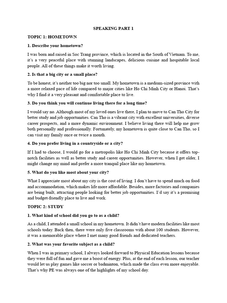 SPEAKING PART 1 2 2 | PDF | Cost Of Living | Chocolate