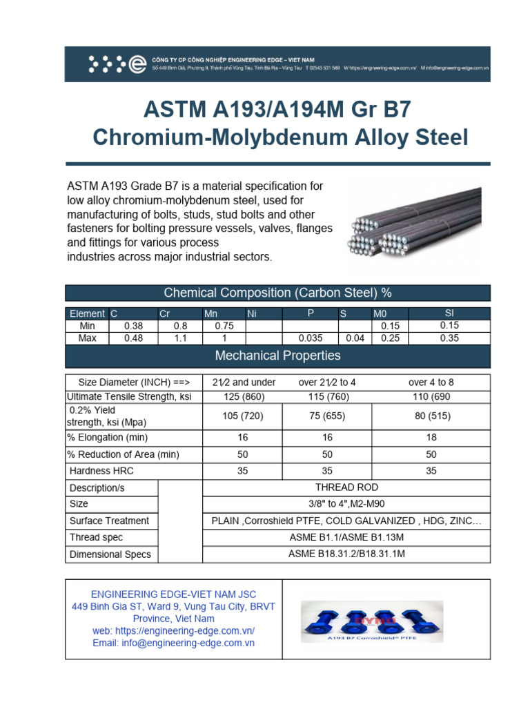 ASTM A193 Gr B7 Chemical Specs | PDF