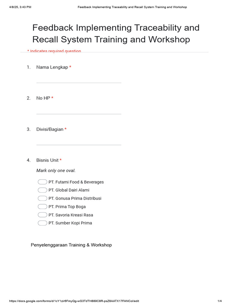 Evaluasi Training Trace & Recall - Google Forms | PDF