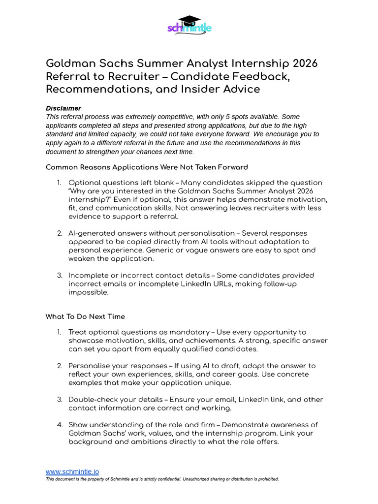 Goldman Sachs Summer Analyst Internship 2026 Referral – Candidate ...