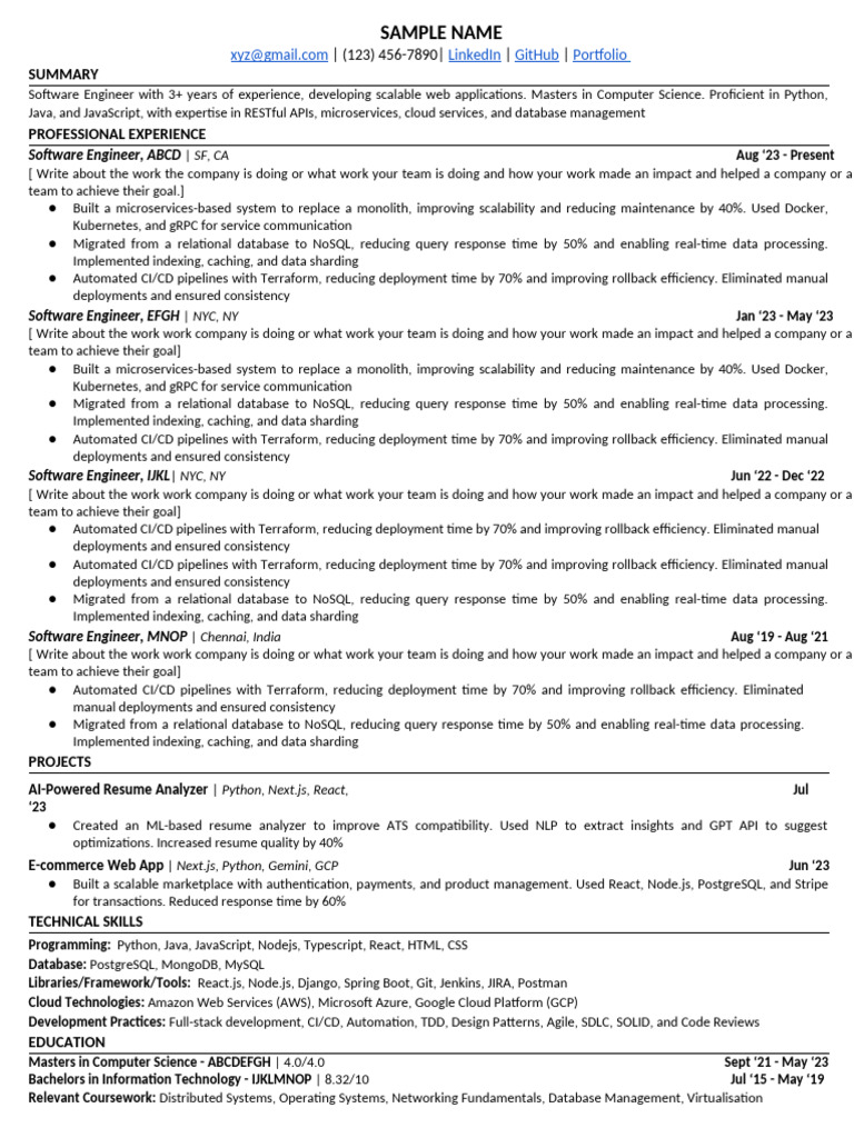 Sample Resume Format With Summary | PDF | No Sql | Cloud Computing
