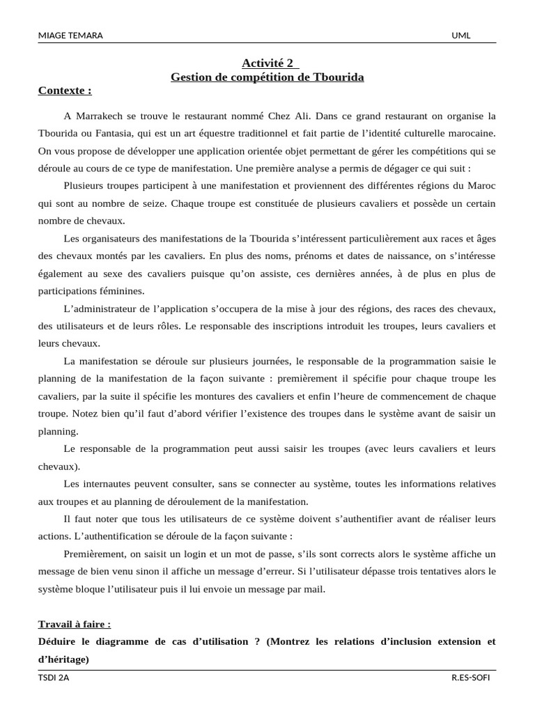 Gestion de Compétitions Tbourida UML | PDF | Chevaux | Equus (genre)