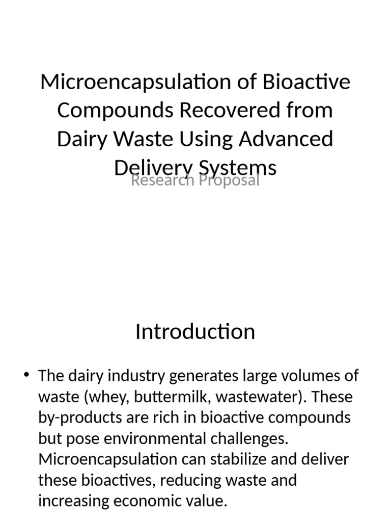 Microencapsulation Dairy Waste Proposal | PDF | Waste | Biopolymer