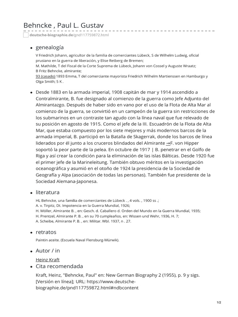 Deutsche-Biographie - De-Behncke Paul L Gustav | PDF | Militar | Naves ...