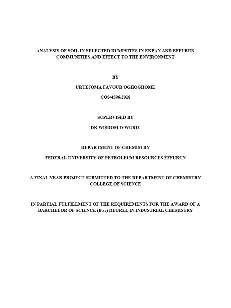 Analysis of Soil in Selected Dumpsites in Ekpan and Effurun Communities ...