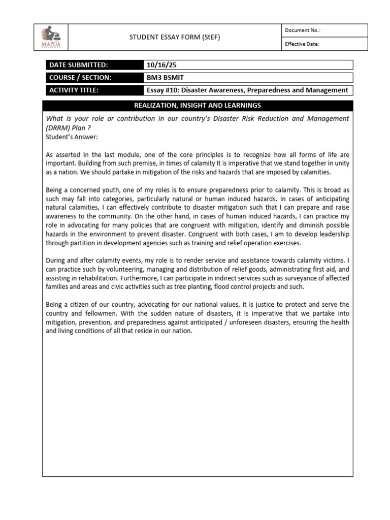 15-NSTP001-StEF-Disaster Awareness Preparedness and Management | PDF ...