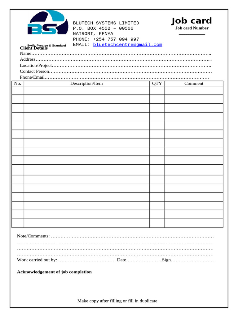 Job Card | PDF