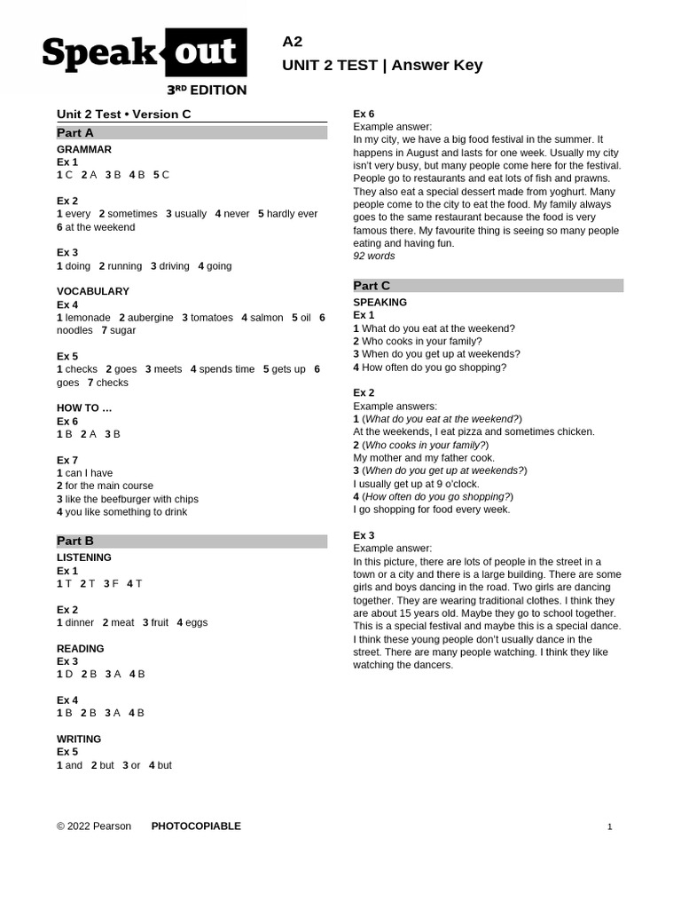 SO3 A2 Unit Test U2C Answer Key | PDF | Foods | Cuisine