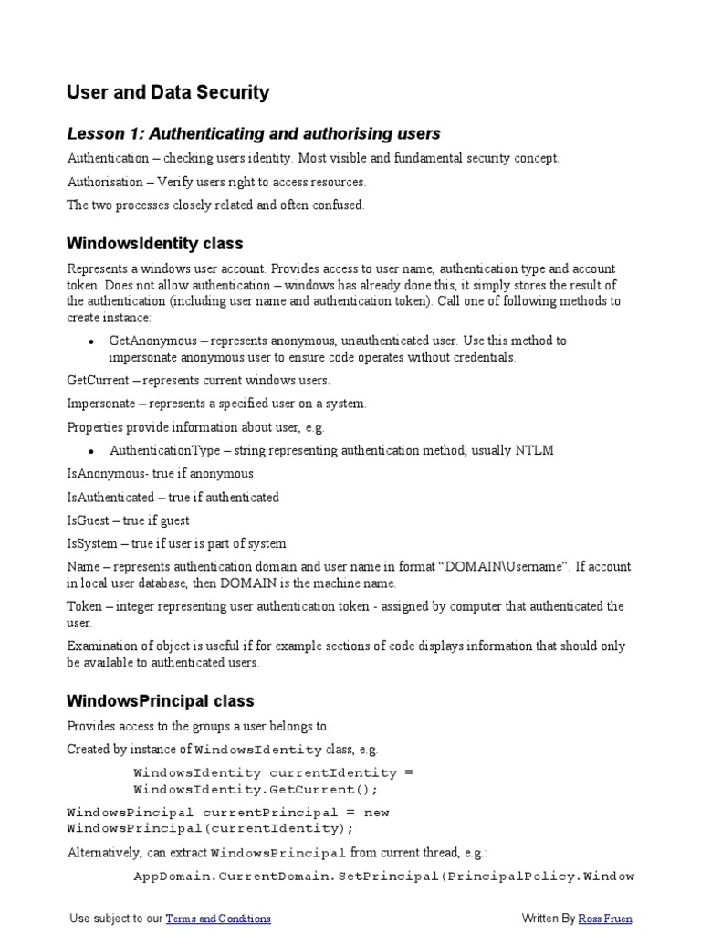 User and Data Security: Lesson 1: Authenticating and Authorising Users | PDF | Key (Cryptography ...