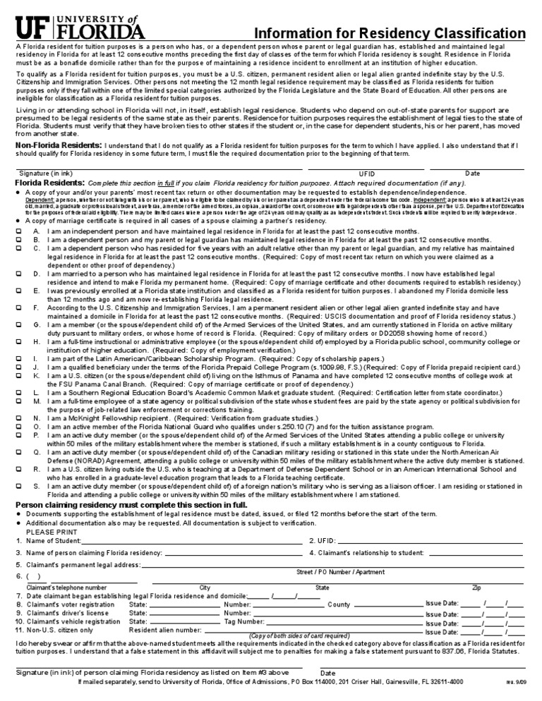 Information For Residency Classification | PDF | Permanent Residence ...