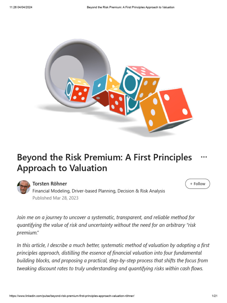Beyond The Risk Premium - A First Principles Approach To Valuation ...