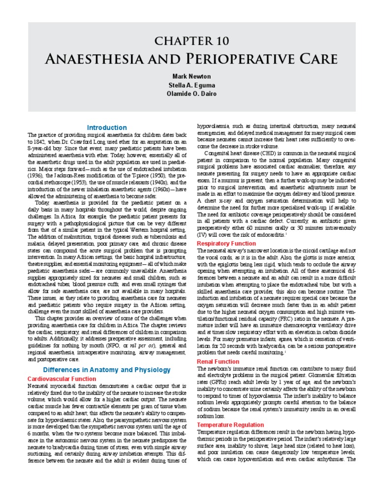 Anaesthesia and Perioperative Care: Mark Newton Stella A. Eguma Olamide ...