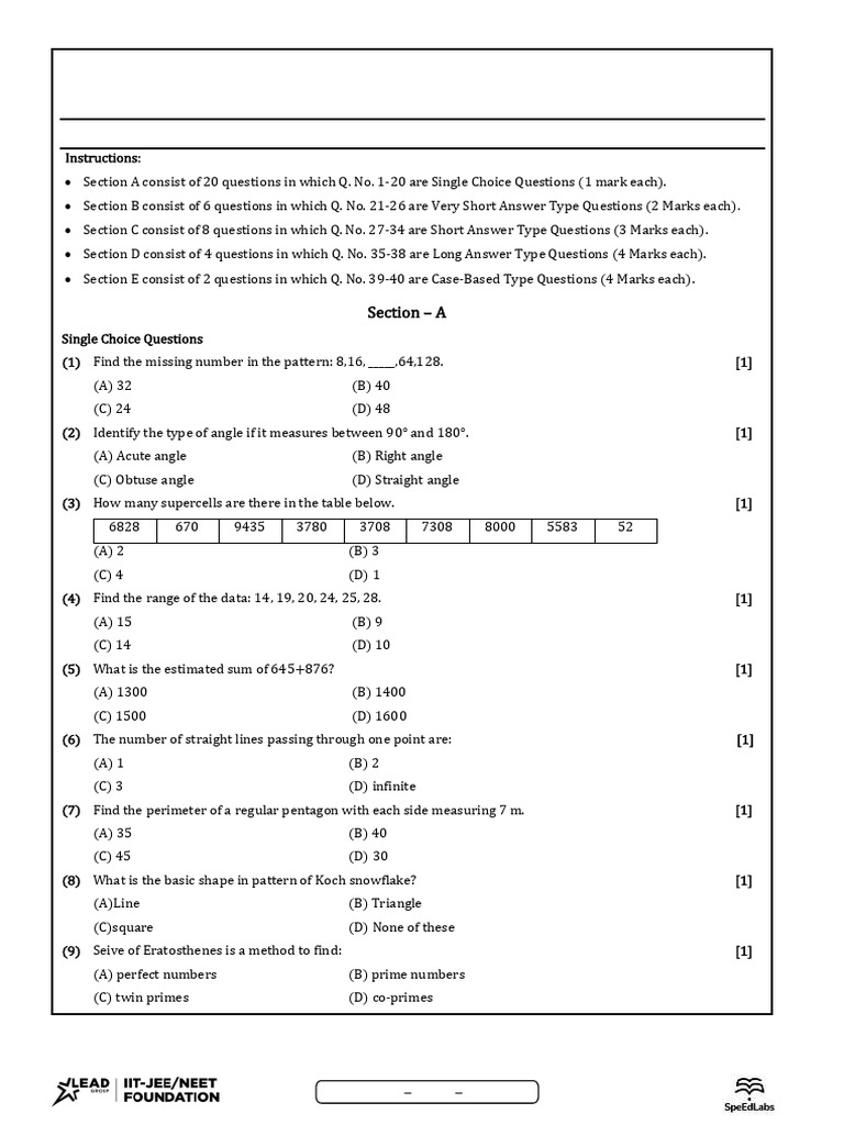 MOY 6th Maths Question Paper NCERT + Foundation | PDF | Prime Number ...