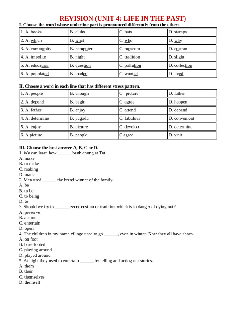 Life in the Past: Language Revision Exercises | PDF | Agriculture ...