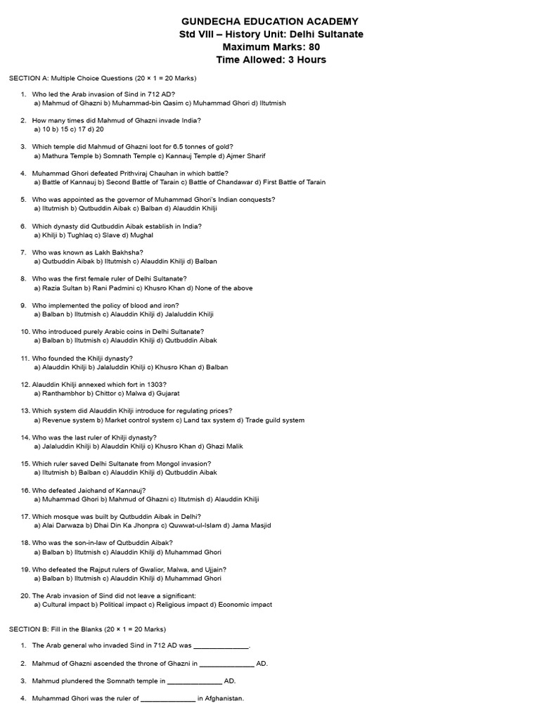 Gundecha Education Academy STD VIII - History Unit: Delhi Sultanate ...
