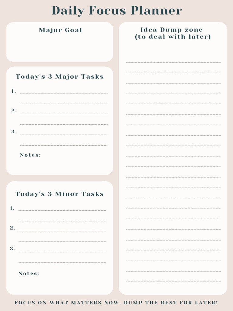 Pink Daily Action Focus Task Planner A4 Document Worksheet | PDF