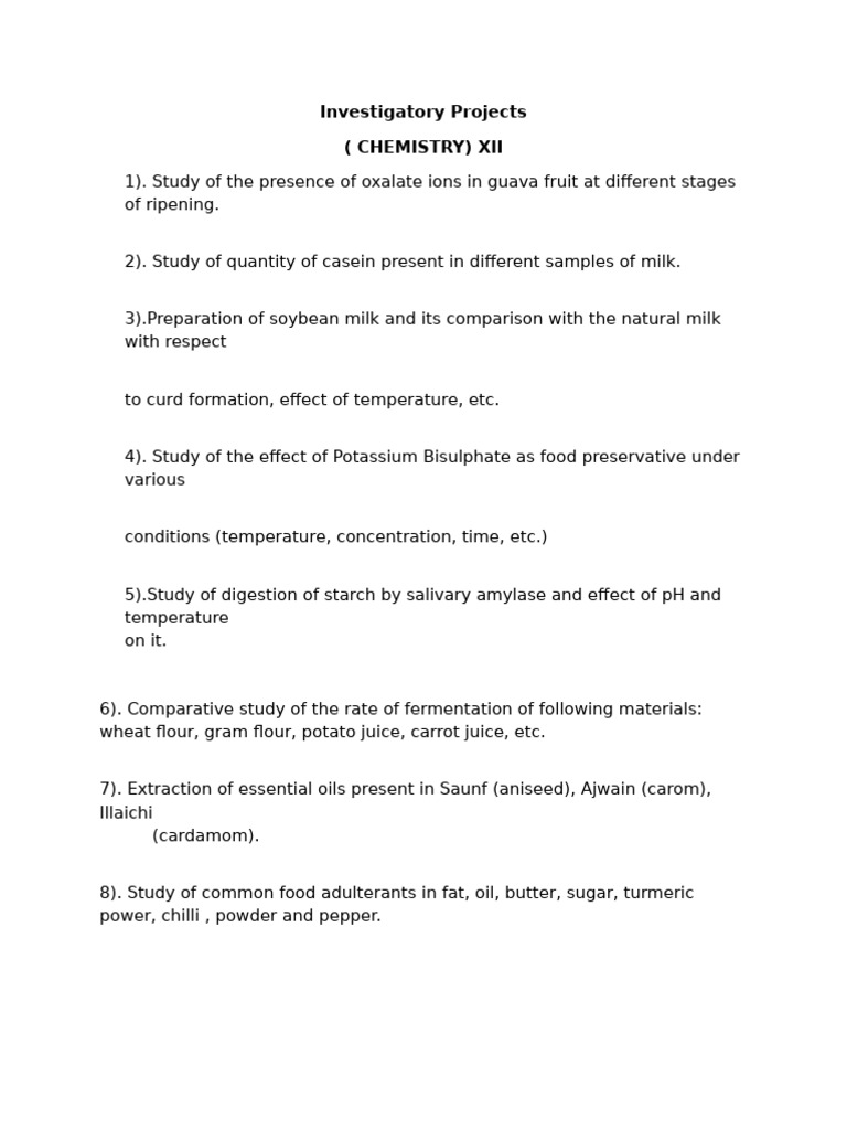 Chemistry Investigatory Projects Guide | PDF