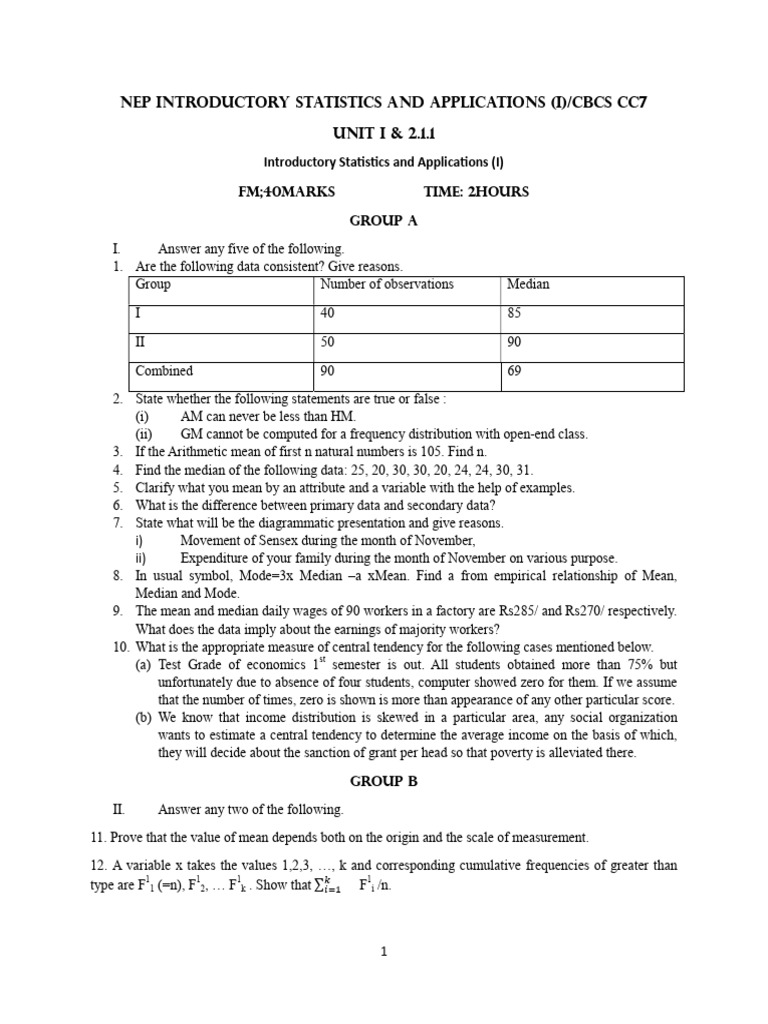 Test 1 Unit 1 to 2.1 Central Tendency | PDF | Mean | Histogram