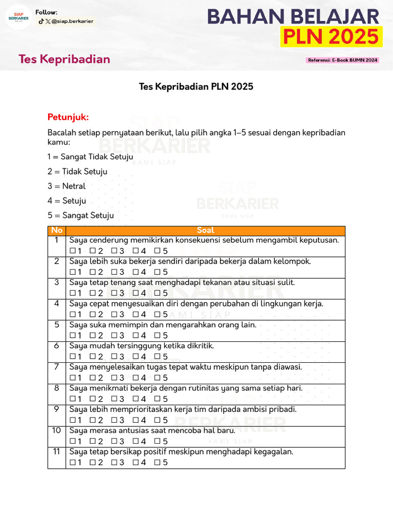 Tes Kepribadian PLN 2025 | PDF
