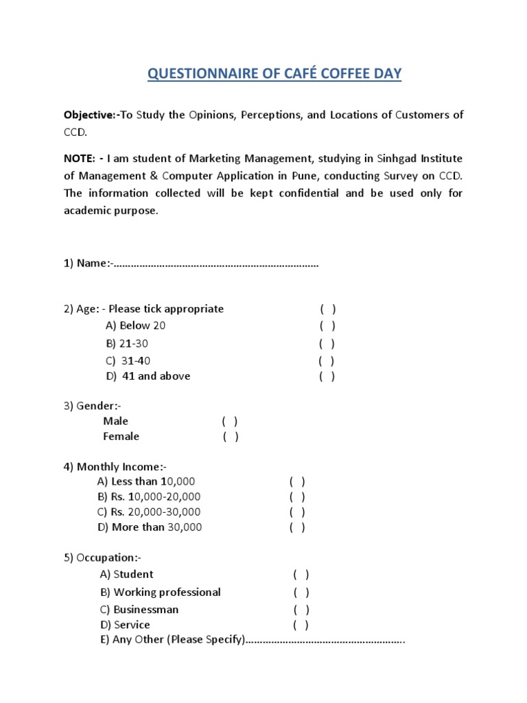 Café Coffee Day Customer Survey | PDF | Coffeehouse | Coffee