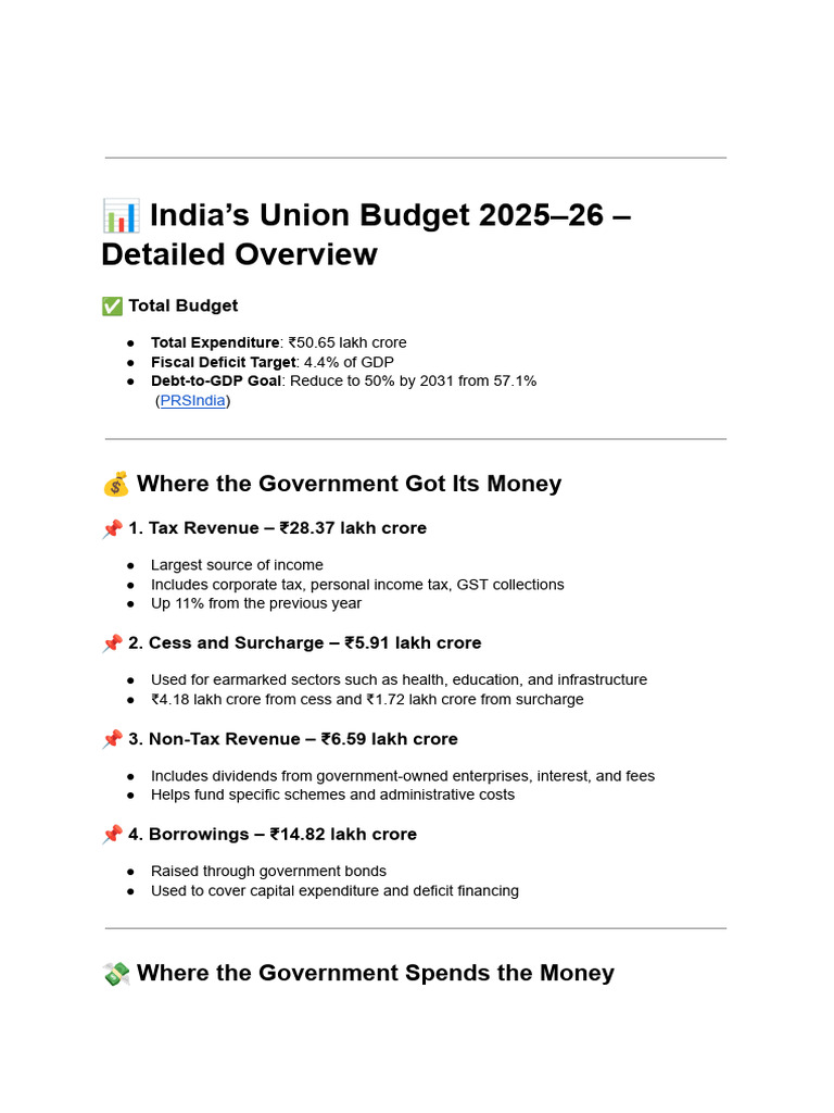 India Union Budget 2025-26 Overview | PDF | Government Spending ...