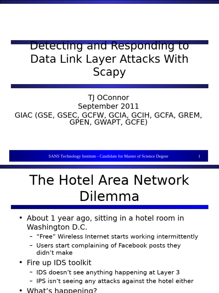 Detecting and Responding To Data Link Layer Attacks With Scapy | PDF | Networks | Computing