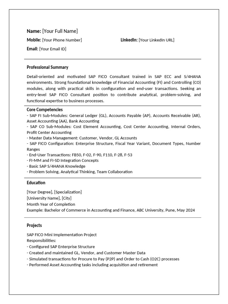 SAP FICO Resume Sample | PDF | Enterprise Resource Planning | Accounts ...
