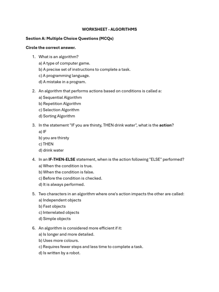 Year 5 Worksheet Algorithms | PDF | Programming Language | Algorithms