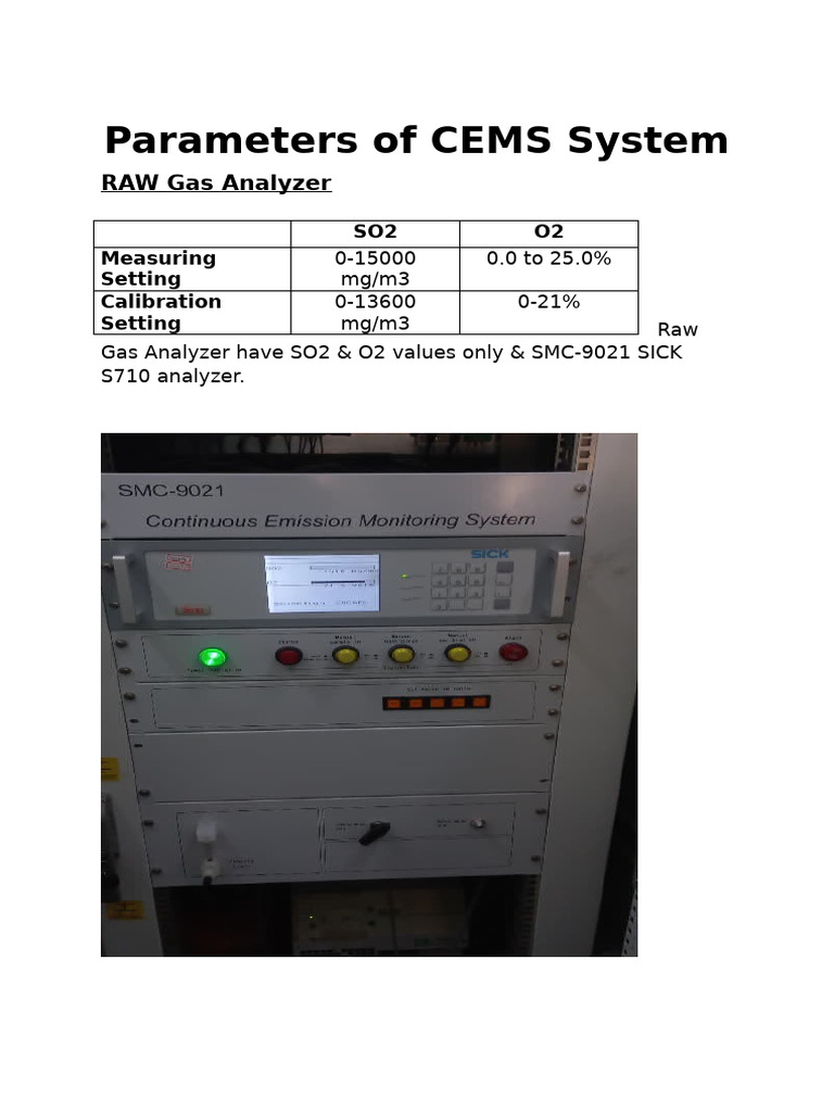 CEMS System Parameters for Gas Analyzers | PDF