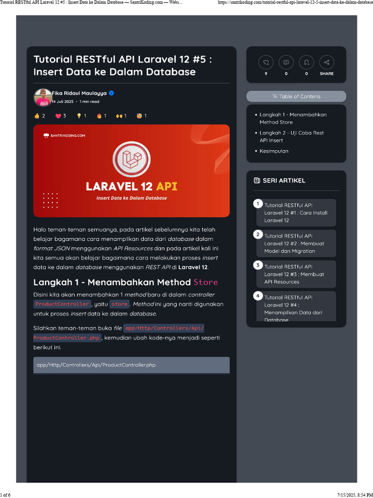 Laravel 12 API: Insert Data Guide | PDF | Software | Digital Technology