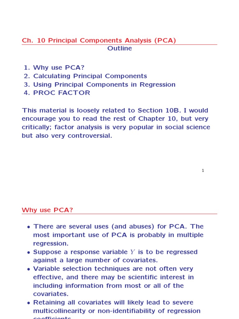 Ch. 10 PCA Outline for Regression | PDF | Principal Component Analysis ...