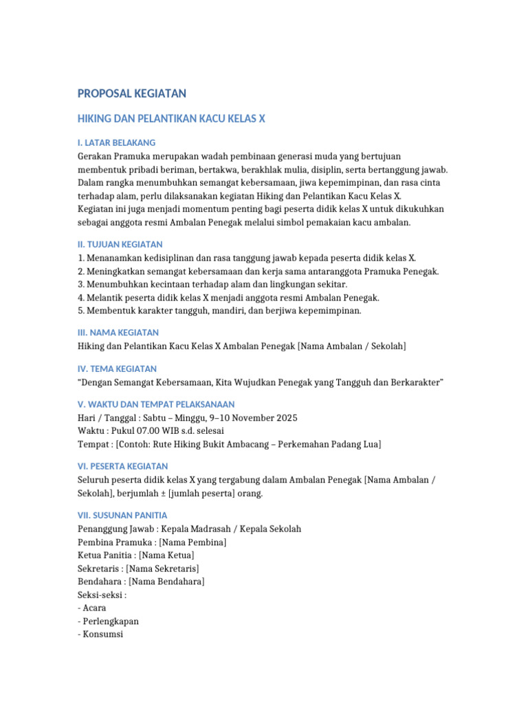Hiking dan Pelantikan Kacu Kelas X | PDF
