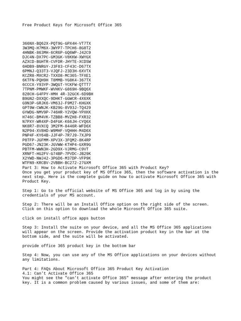 Free Microsoft Office 365 Product Keys | PDF | Microsoft Office ...