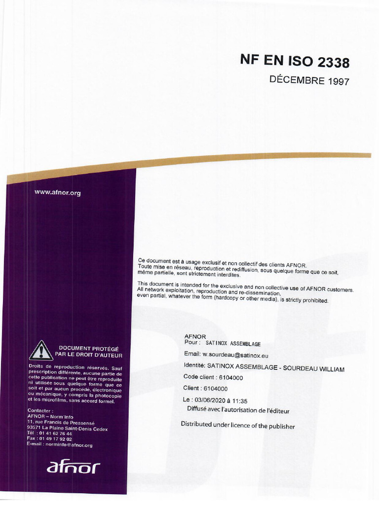 NF en Iso 2338 Decembre 1997 | PDF
