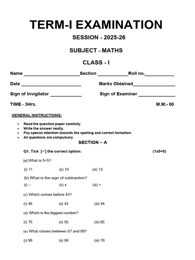 TERM-1 Maths September 25-26 | PDF
