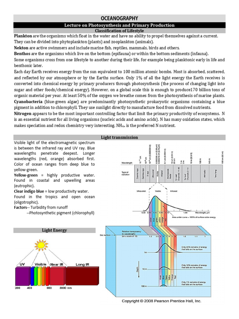 OCEANOGRAPHY - Photosynthesis and Primary Production | PDF | Primary ...