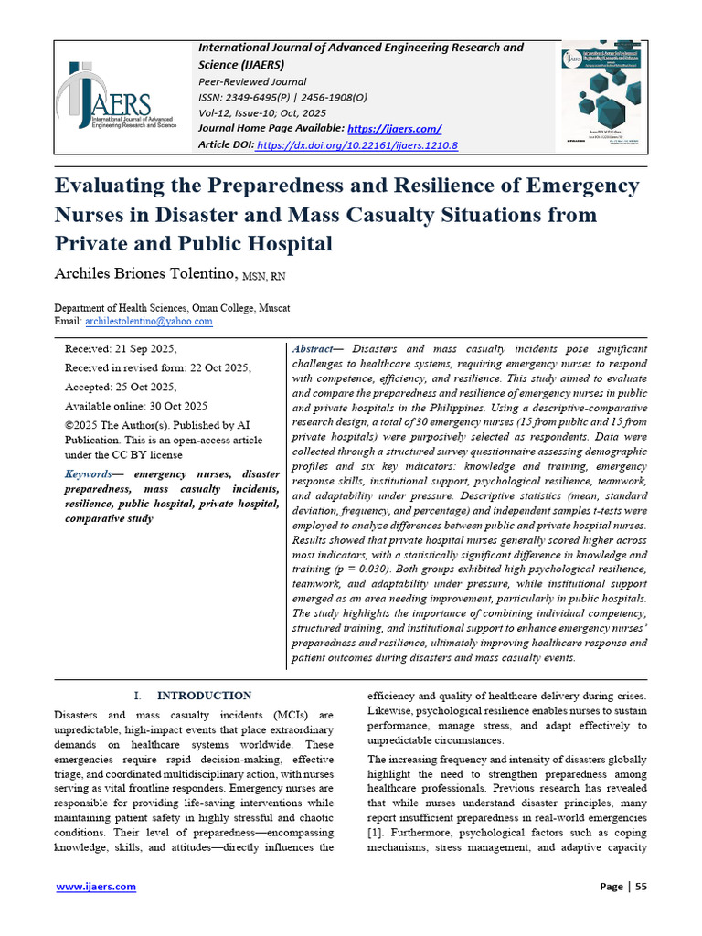 Evaluating The Preparedness and Resilience of Emergency Nurses in ...