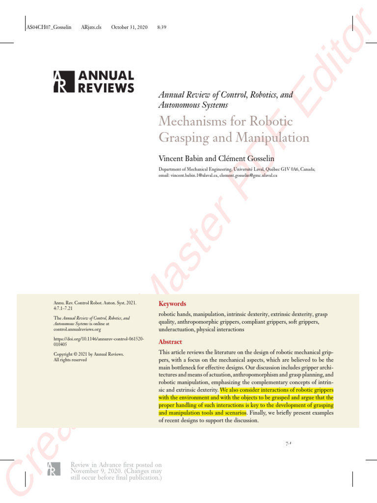 Robotic Grasping Mechanisms Review | PDF | Robotics | Finger