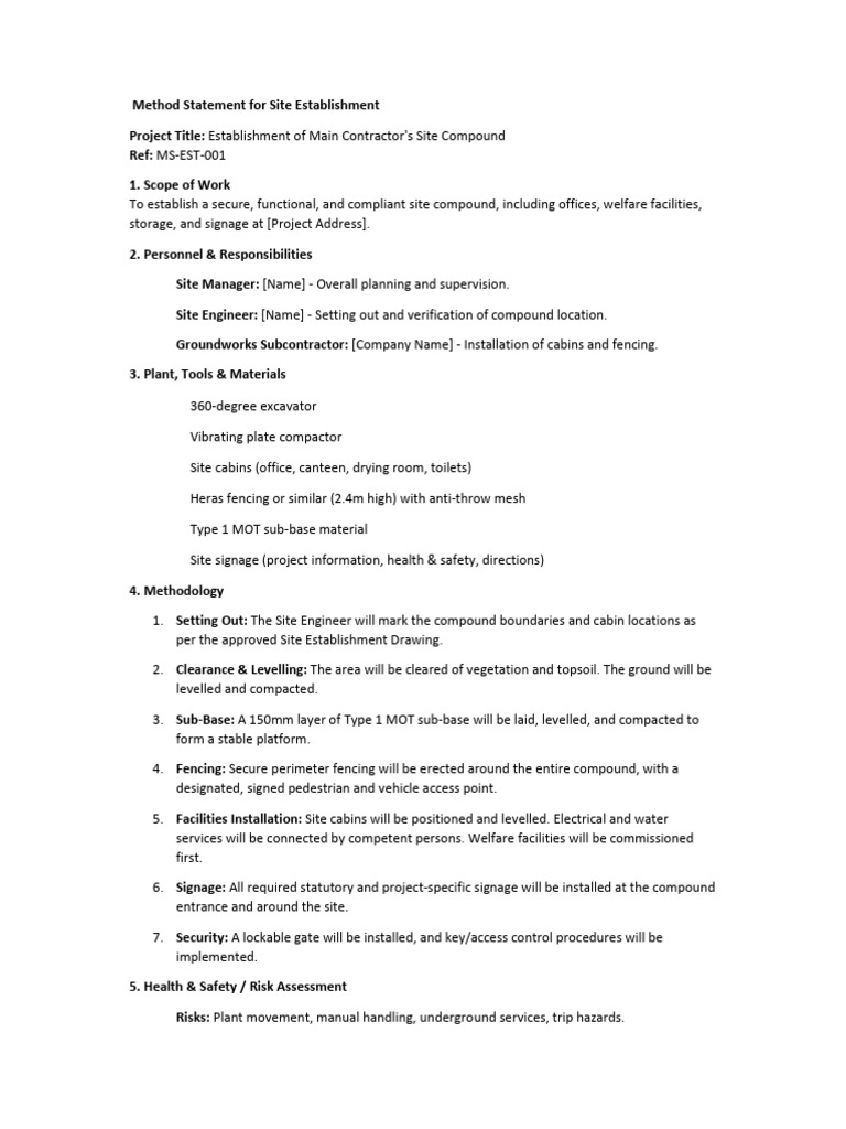 Site Establishment Method Statement | PDF