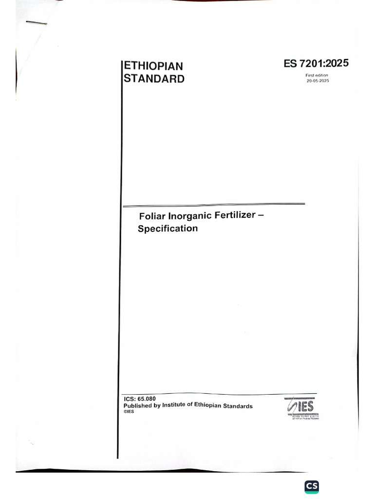 Foliar Inorganic Fertilizer Ethiopian Standard Specifications | PDF