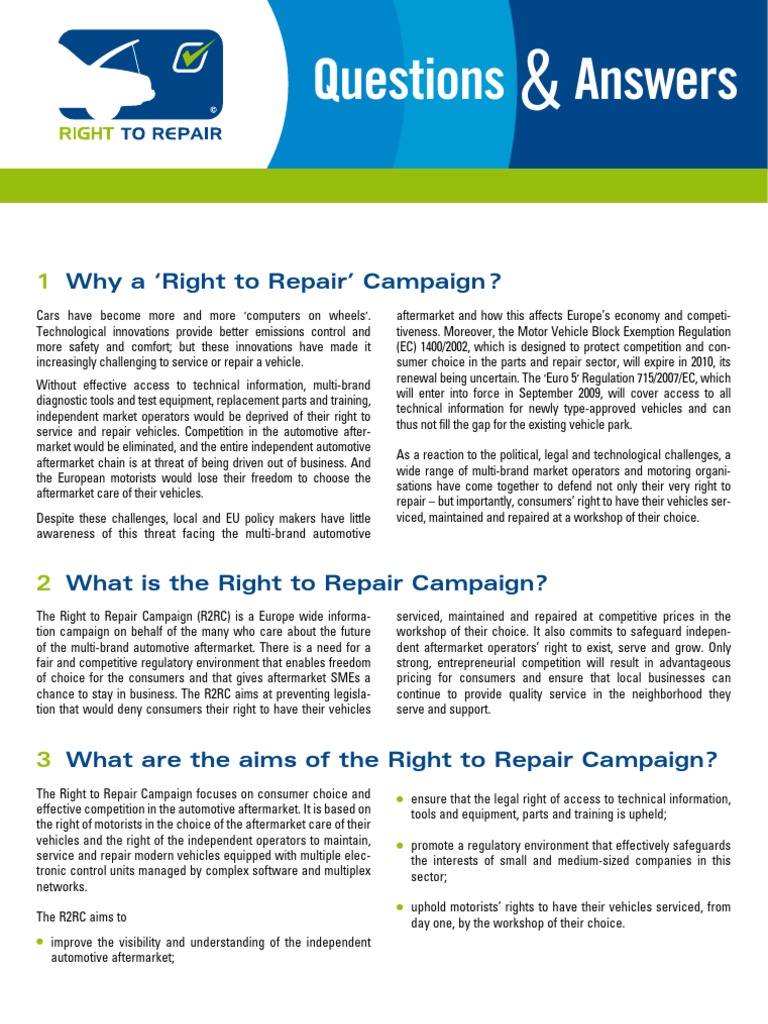 Questions Answers: Why A Right To Repair' Campaign ? | PDF ...