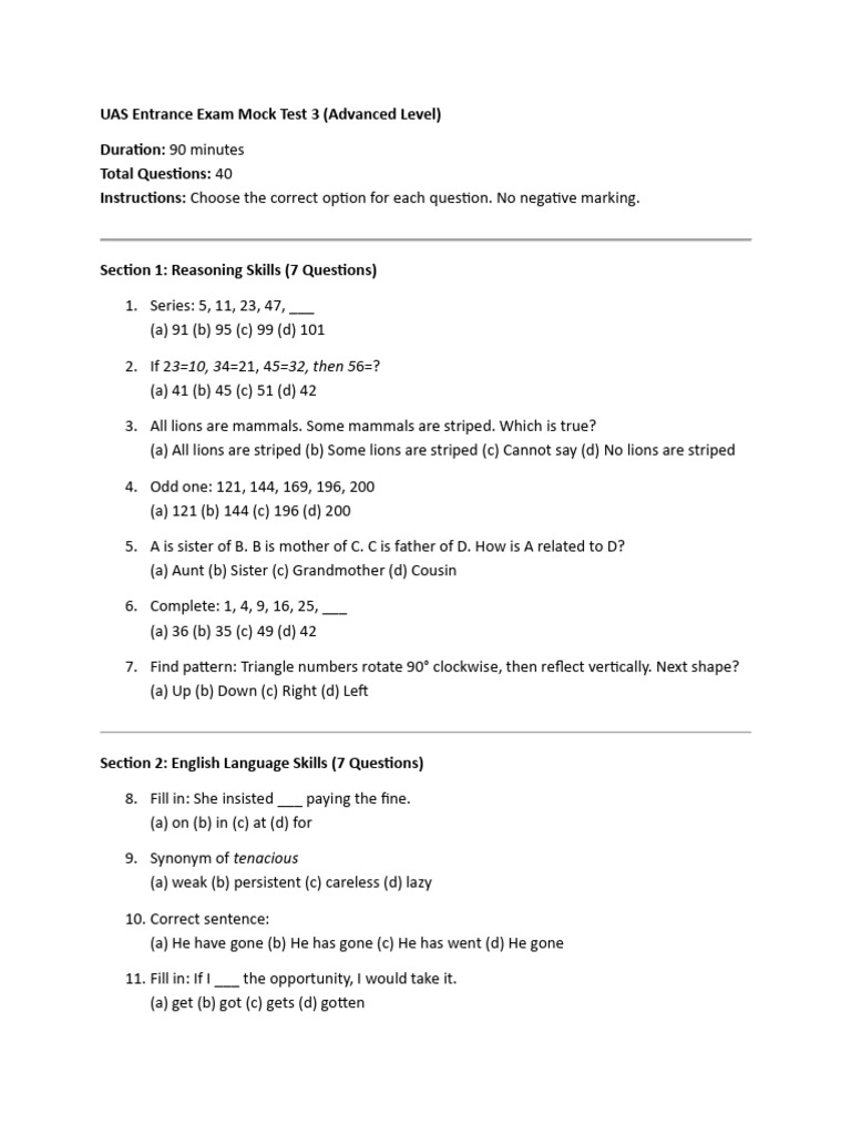 UAS Advanced Mock Test 3 Guide | PDF