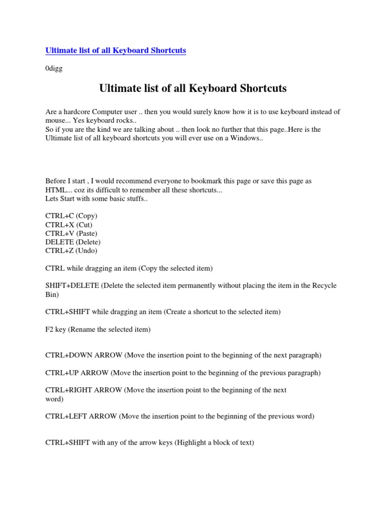 Key Board Short Cuts | PDF | Computer Keyboard | Operating System Families