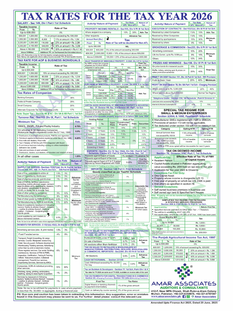 Tax Card 2026-2025 - Amar Associates | PDF