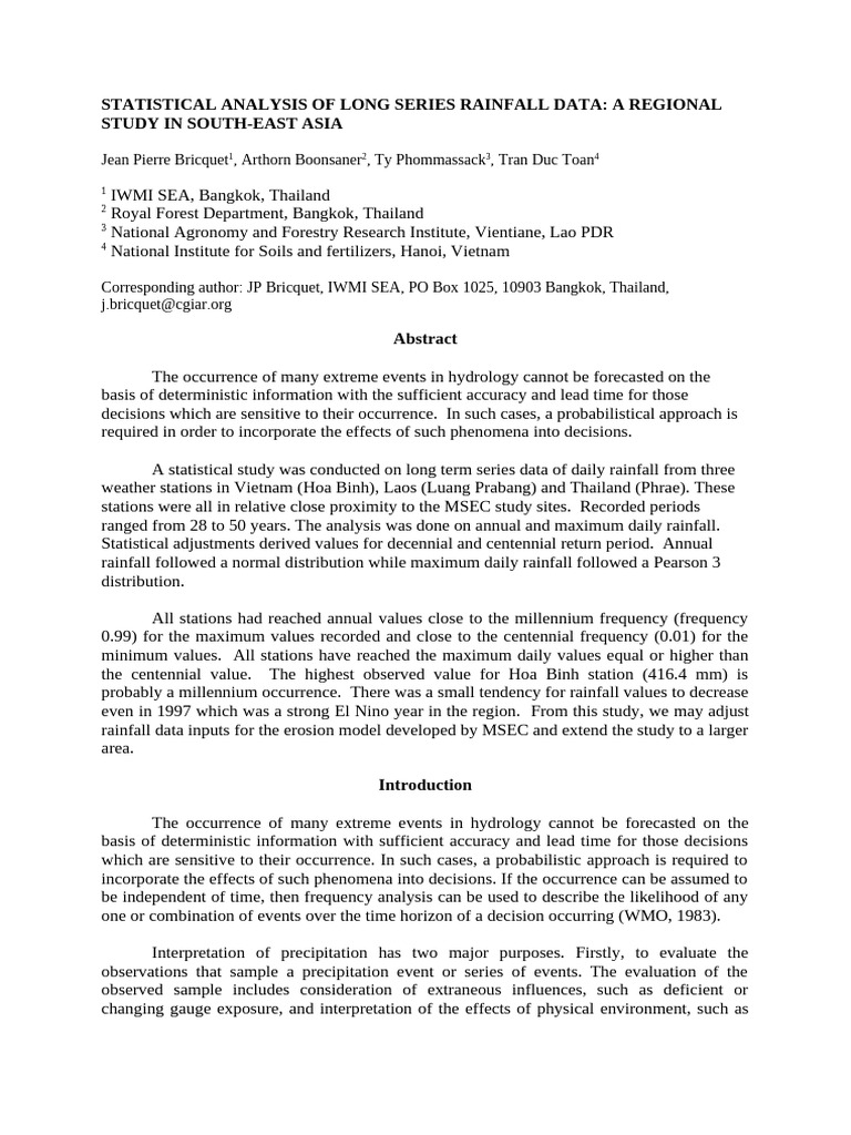 Bricquet Et Al - Statistical Analysis of Rainfall 2 | PDF | Rain ...